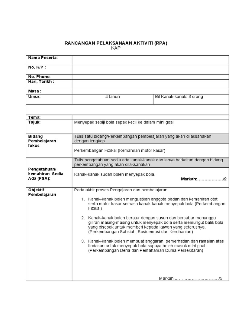 RPA Perkembangan Fizikal | PDF