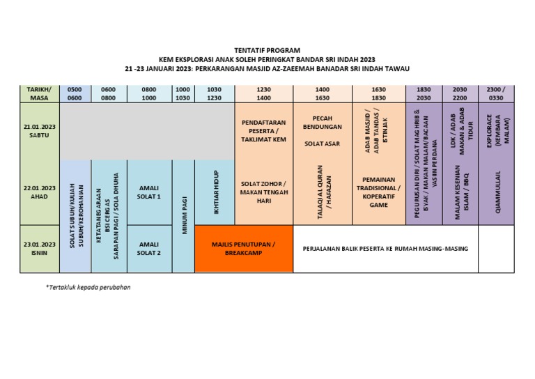 Jadual Program Kem Eksplorasi Anak Soleh 2023 | PDF