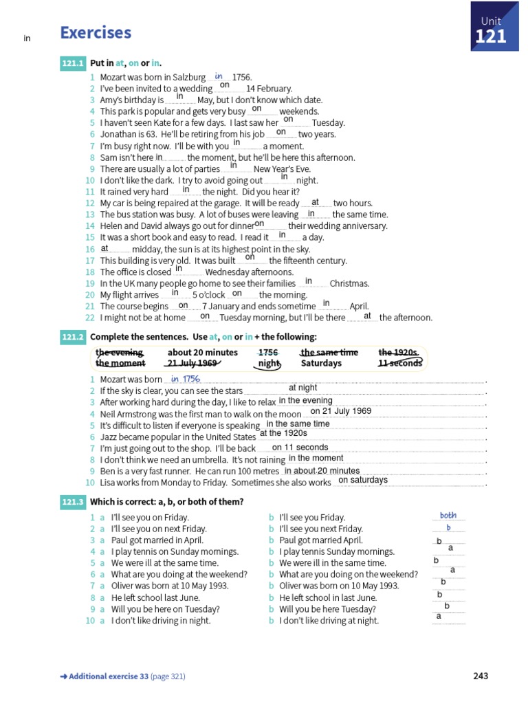 M1-Preposition of Time-Homework | PDF