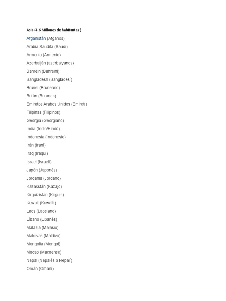 Continentes Gentilicio | PDF | Américas | Asia