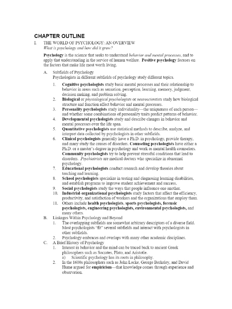 Chapter 1 Introduction To Psychology Lecture Notes | PDF