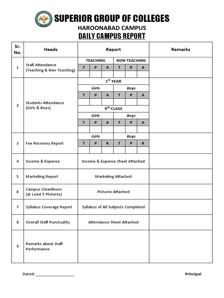 Daily Campus Report Haroonabad Campus Pdf