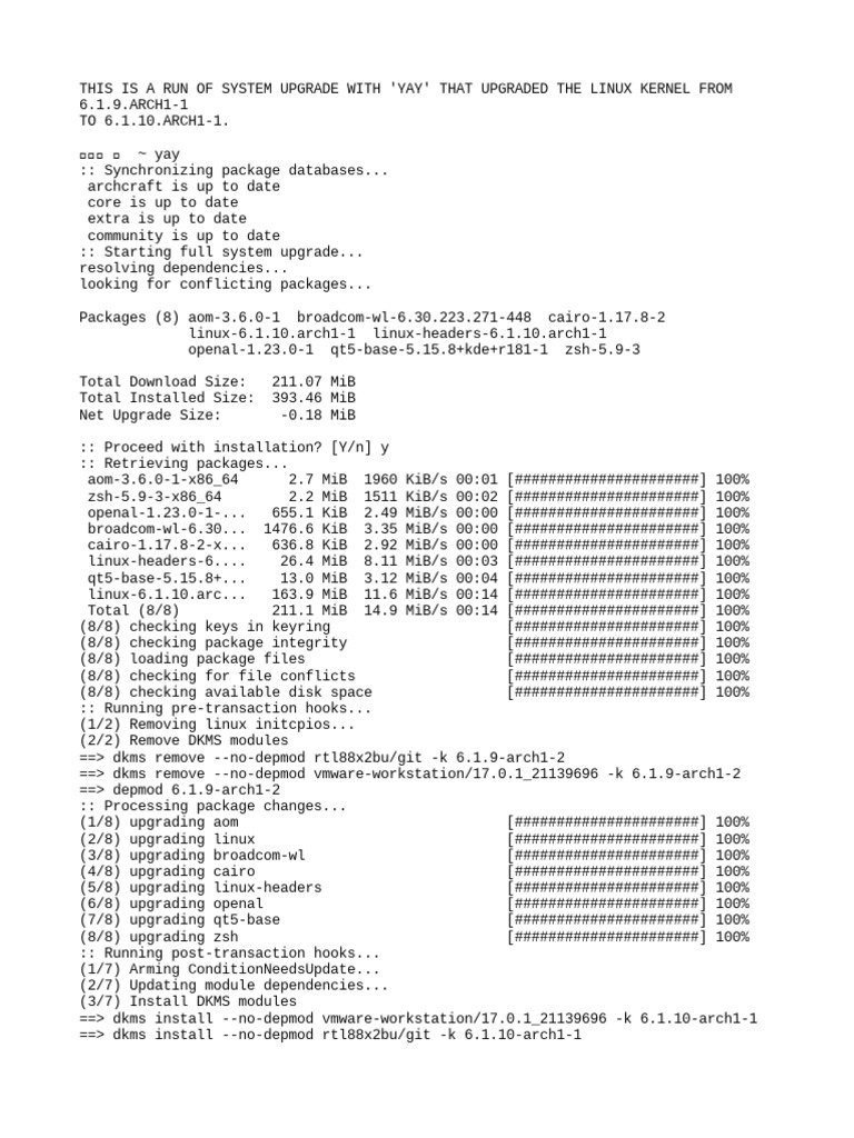 Archcraft Linux - Yay Upgrades Kernel 6.1.9 To 6.1.10 Arch1 1 | PDF ...