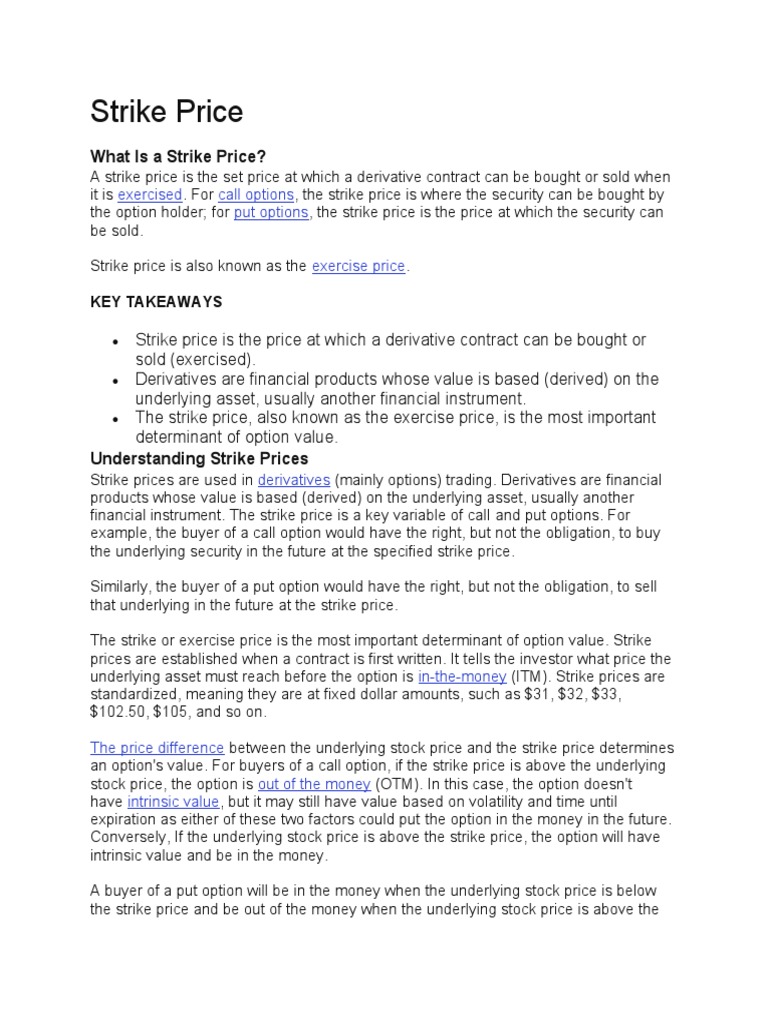 What is a Strike Price in Options Trading | PDF | Option (Finance ...