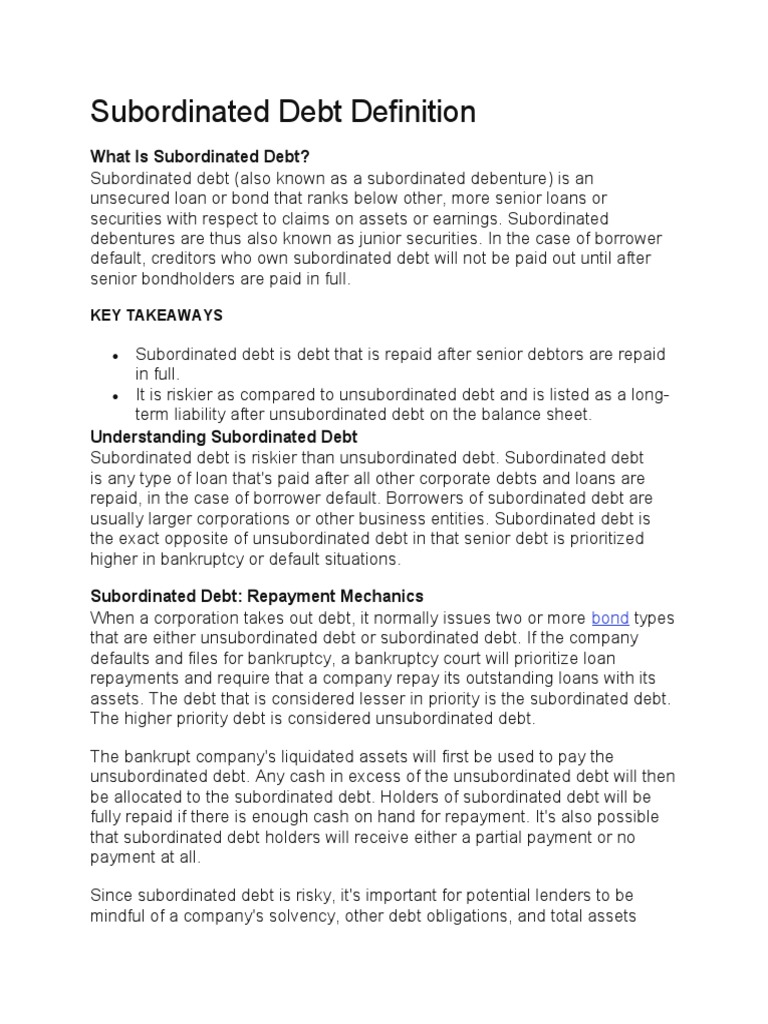 Subordinated Debt Explained | PDF | Debt | Subordinated Debt