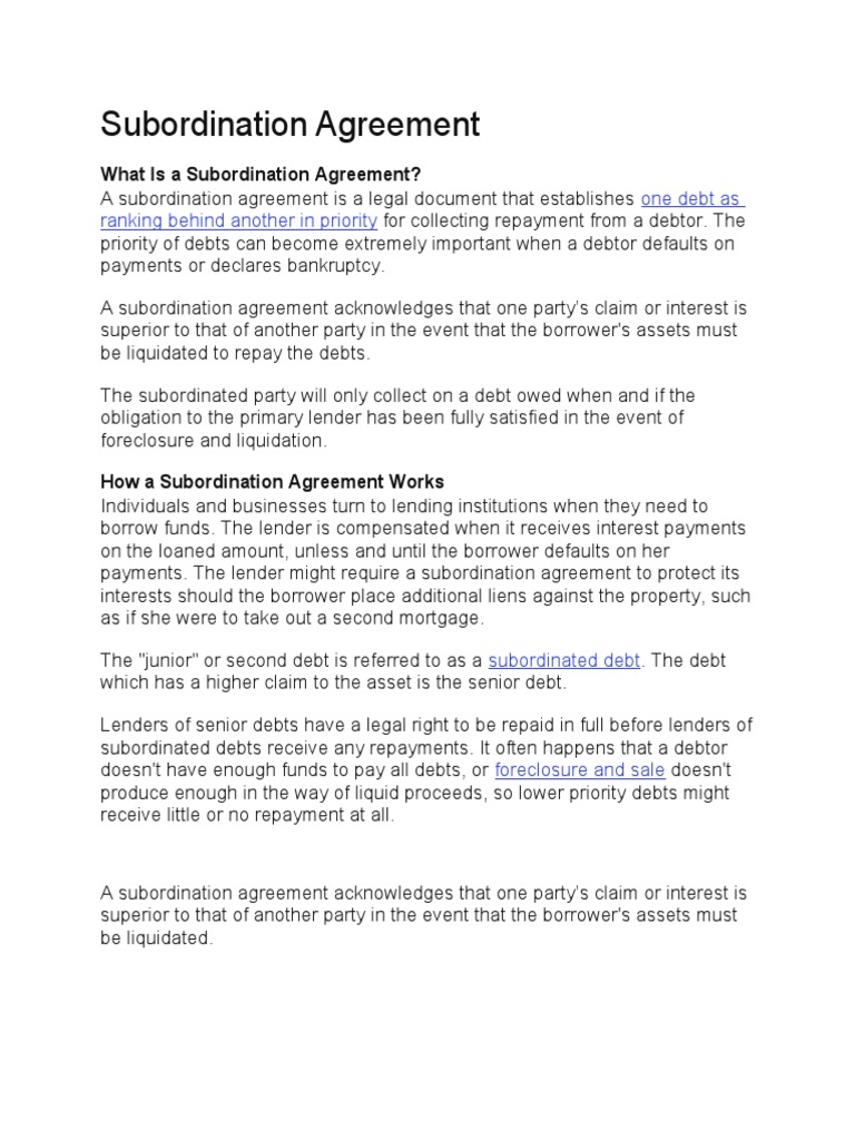 Subordination Agreement | PDF | Debt | Loans