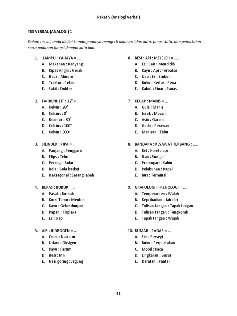 (Paket 5) TES VERBAL (ANALOGI) 1 | PDF