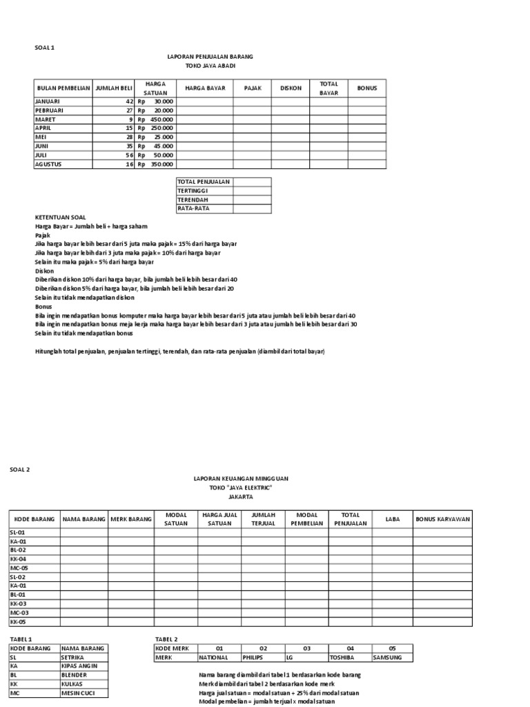 Soal Latihan Spreadsheet | PDF