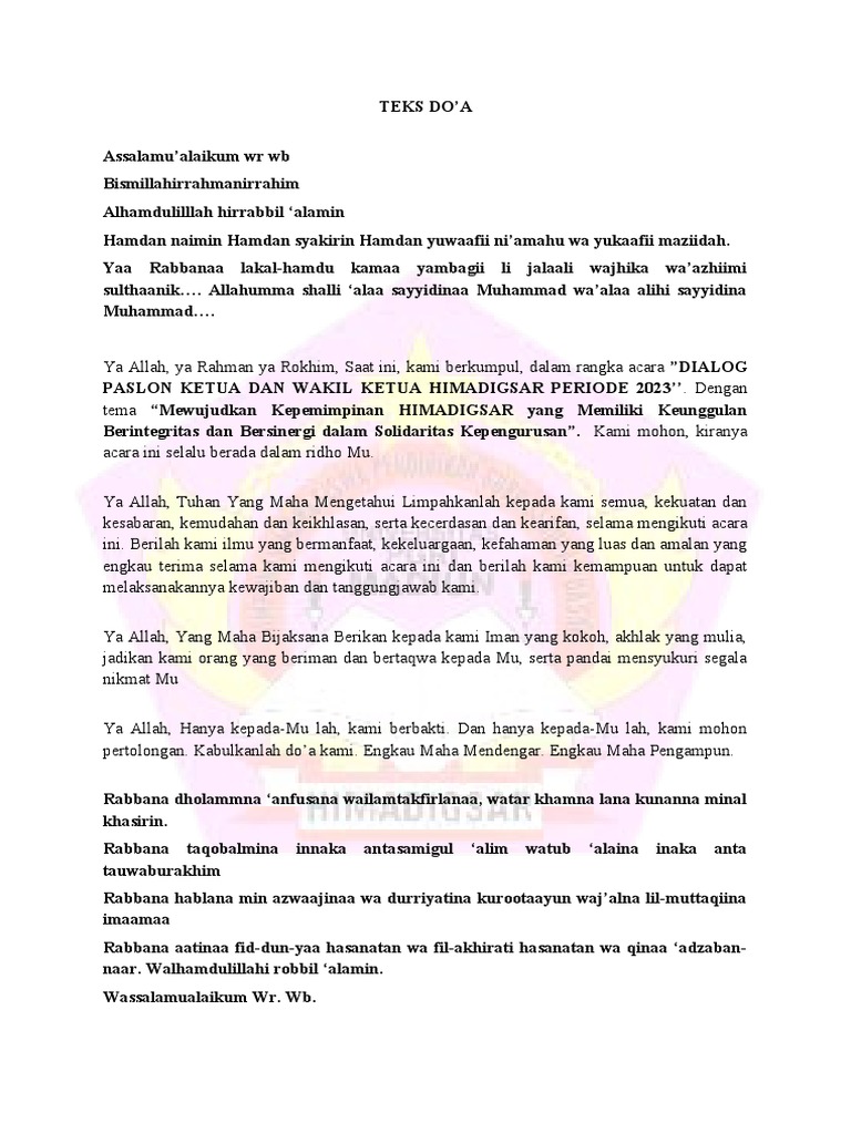 Teks Doa Kpu 2022-1 | PDF