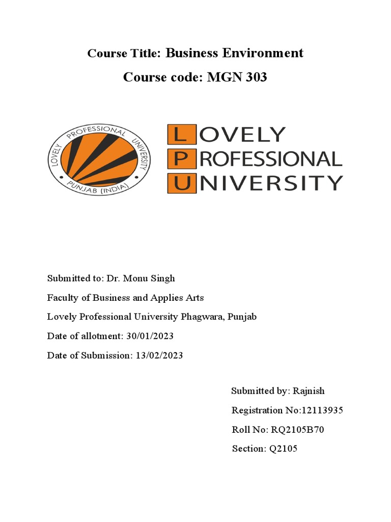 Business Environment Course Code: MGN 303 | PDF