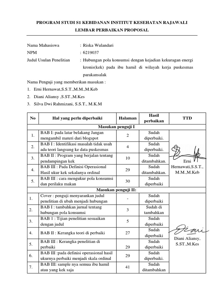 Matriks Sidang Proposal Riska Wulandari | PDF