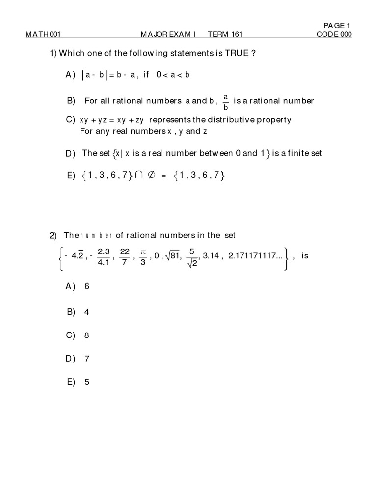 Math001 E1 161 | PDF | Rational Number | Numbers