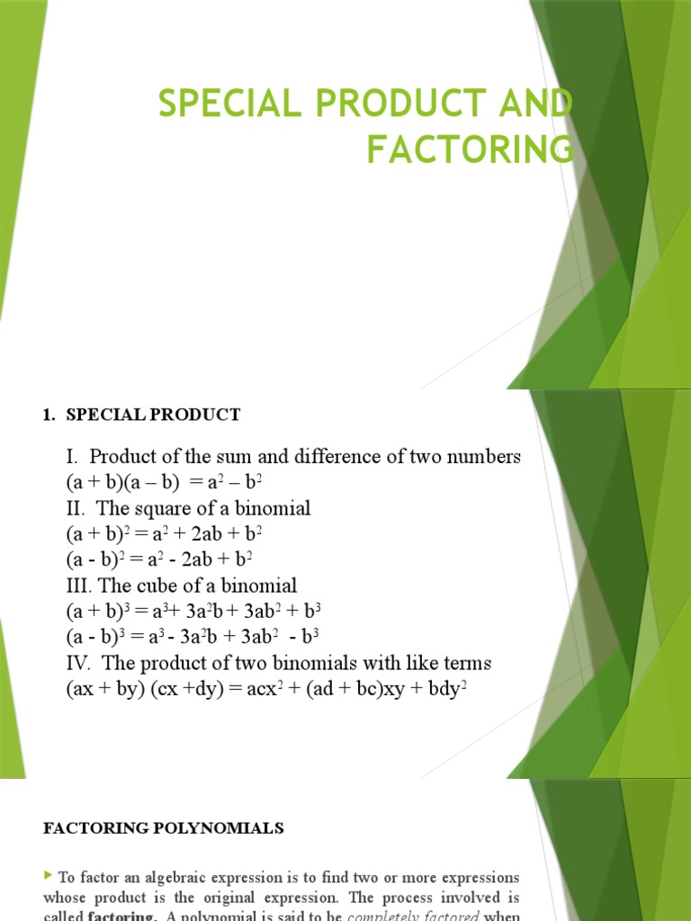 Special Product and Factoring Final | PDF | Factorization | Polynomial