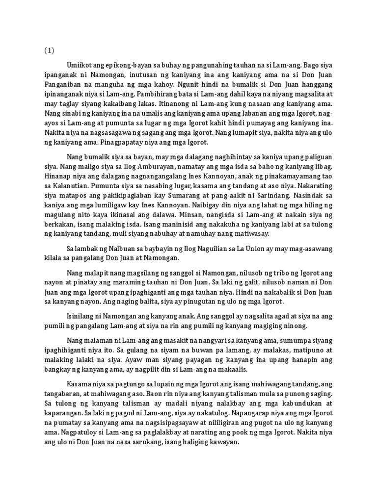 Biag Ni Lam Ang - Summary | PDF