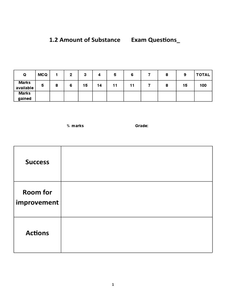 Exam Questions on Amount of Substance | PDF | Mole (Unit) | Zinc