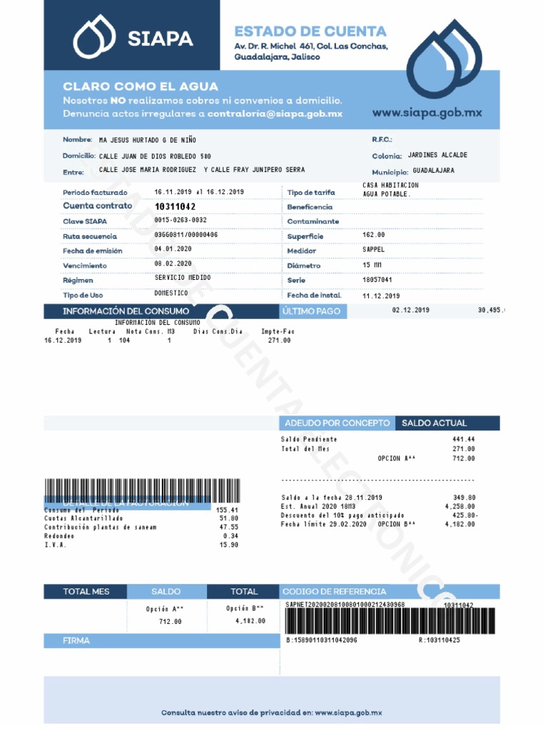 Recibo Siapa Cta 10311042 | PDF | Agua y política | Suministro de agua