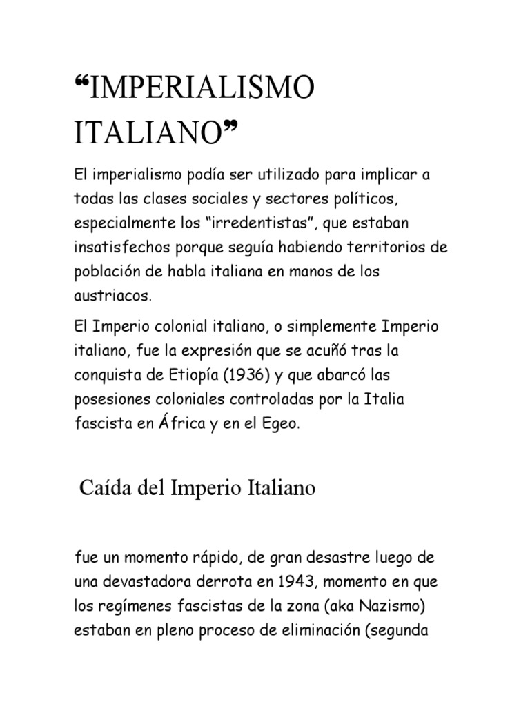 Imperialismo Italiano y sus Colonias | PDF | Política | Viajes y turismo