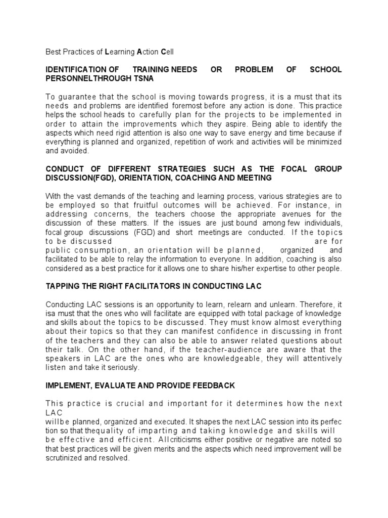 Best Practices of Learning Action Cell | PDF | Learning | Teachers