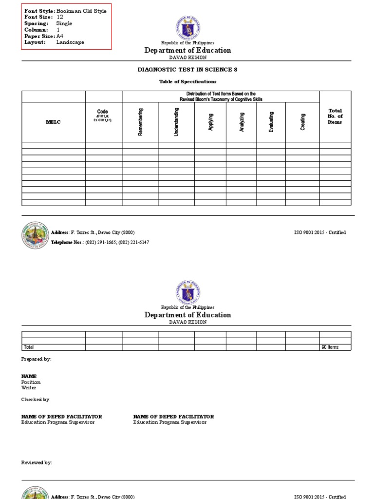 Tos Template Diagnostic Test Region Xi | PDF