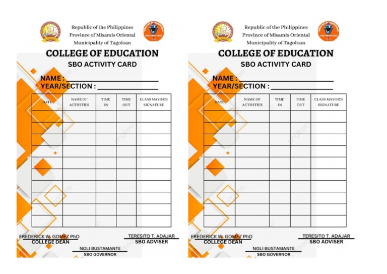 Sbo Activity Card | PDF