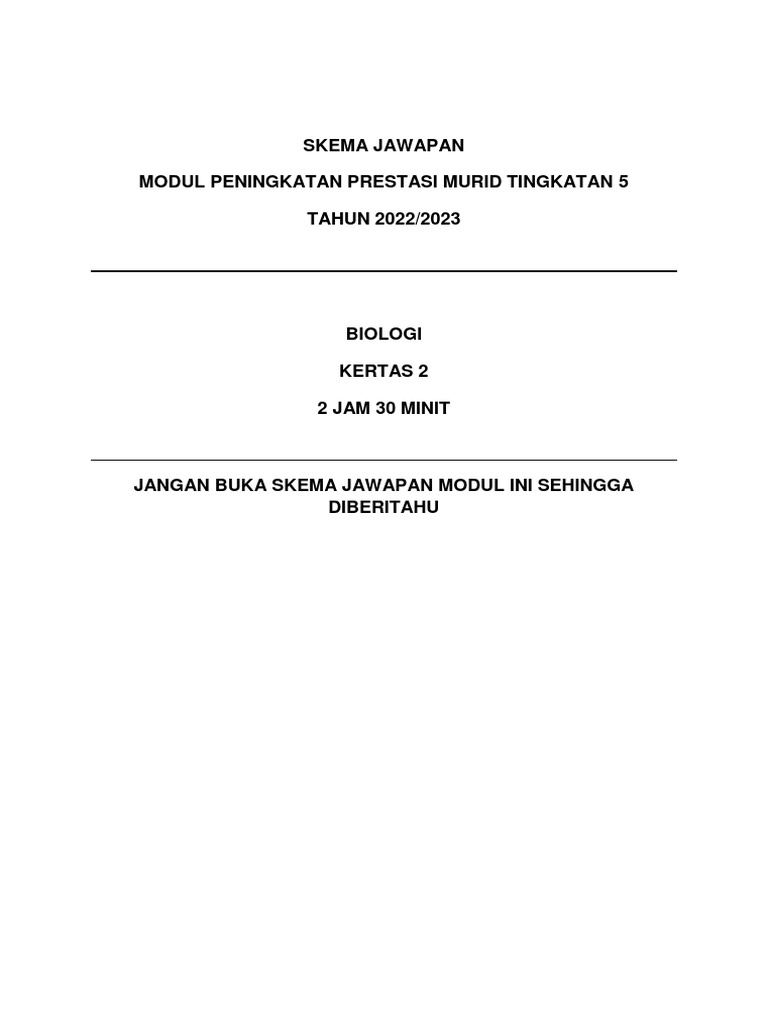 Skema Jawapan Biologi Tingkatan 5 | PDF