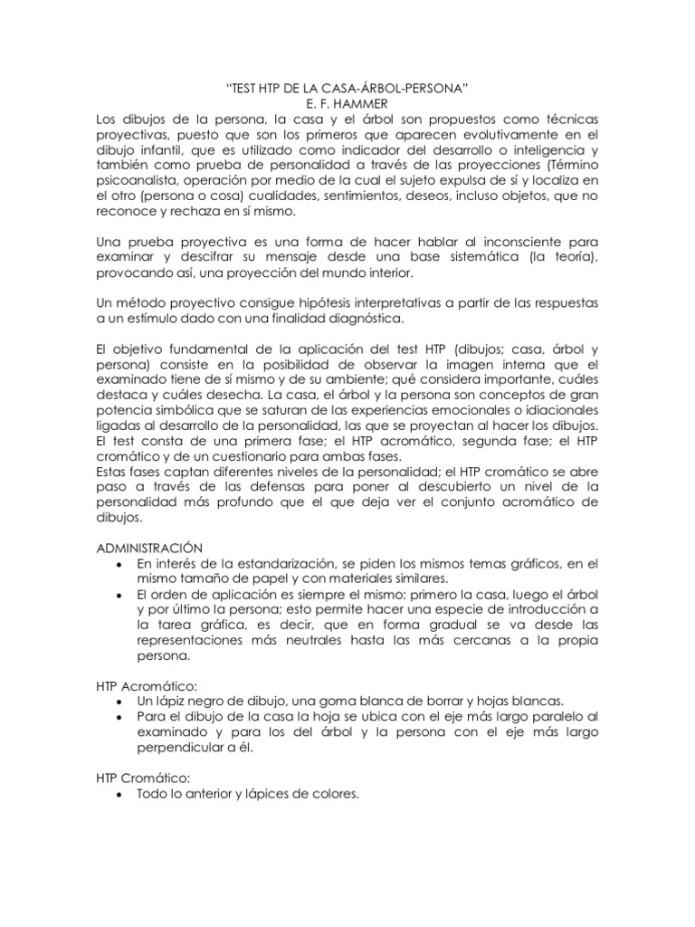 Test HTP de La Casa | PDF | Dibujo | Psicoanálisis
