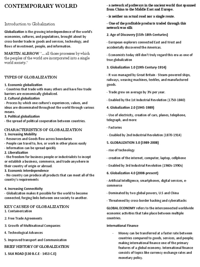 Contemporary Wolrd - Final Reviewer | PDF | Globalization | Economies