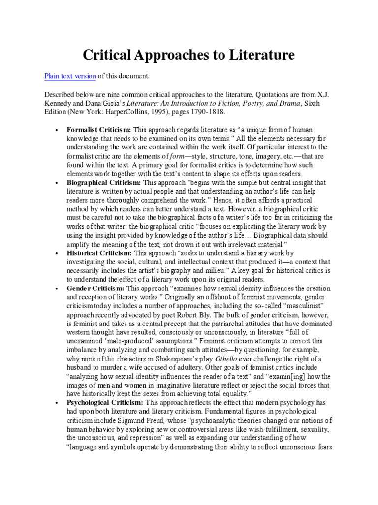 Critical Approaches To Literature | PDF | Social Science