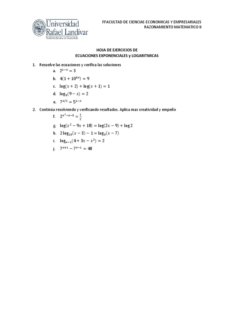 Ejercicios de Ecuaciones Exponenciales y Logaritmicas | PDF