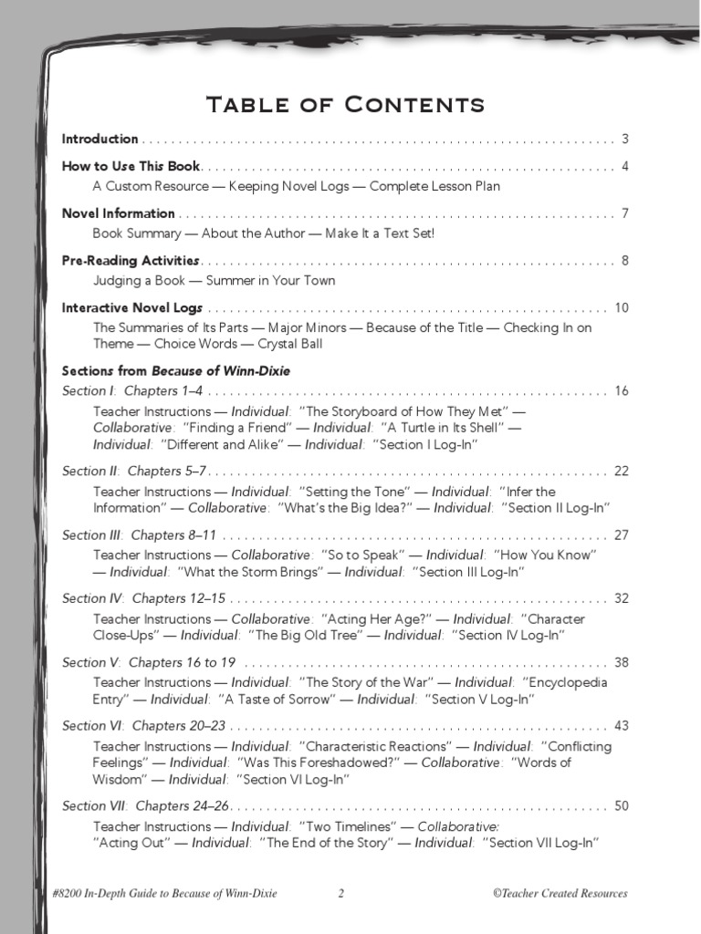 #8200 In-Depth Guide To Because of Winn-Dixie 2 ©teacher Created ...
