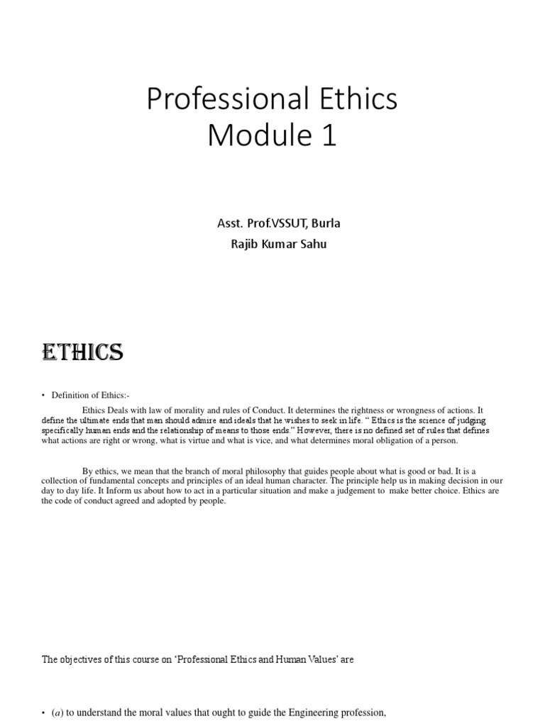 Professional Ethics Module 1 | PDF | Morality | Business Ethics
