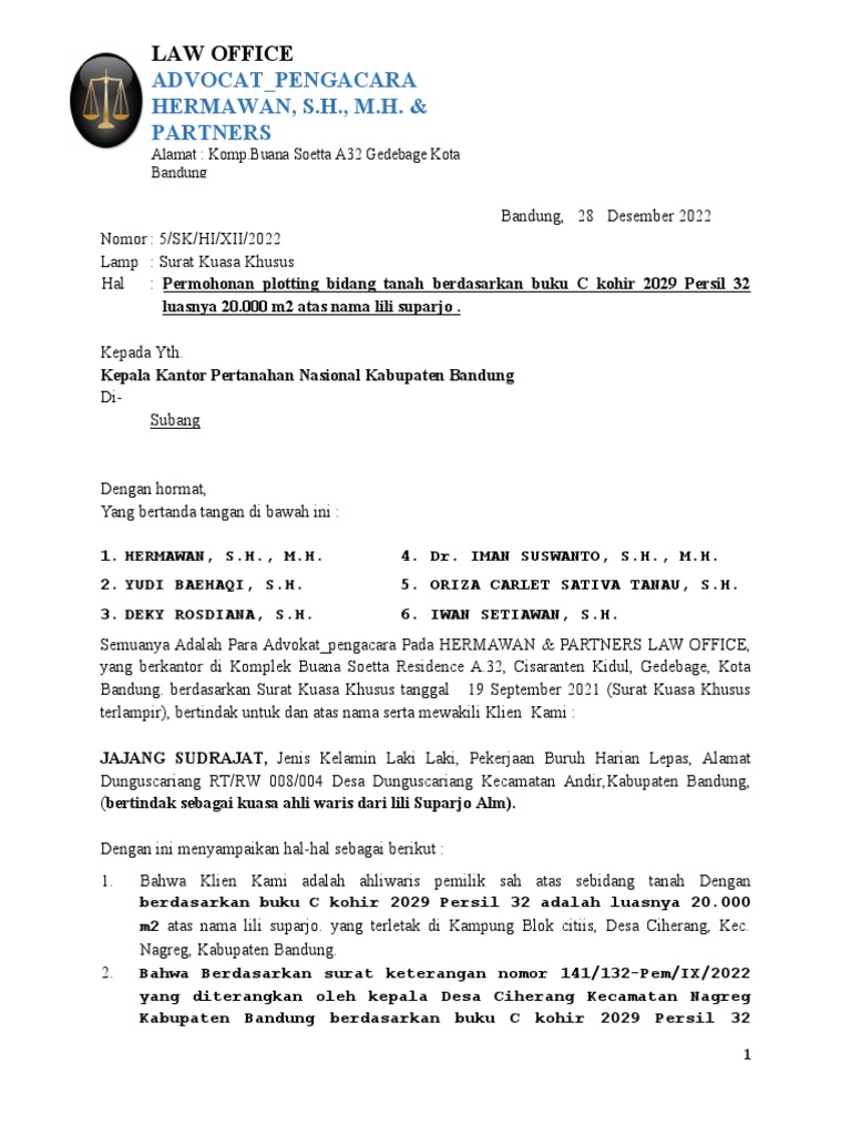 Permohonan Plotting Tanah 20.000m2 | PDF