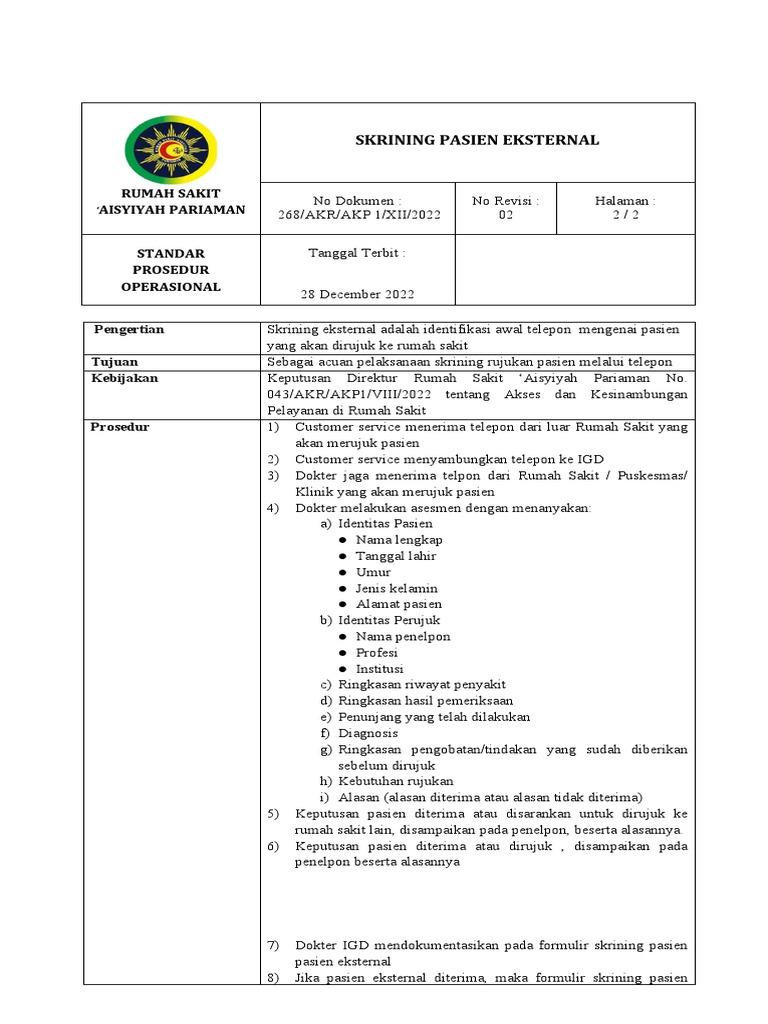 Spo Skrining Eksternal | PDF