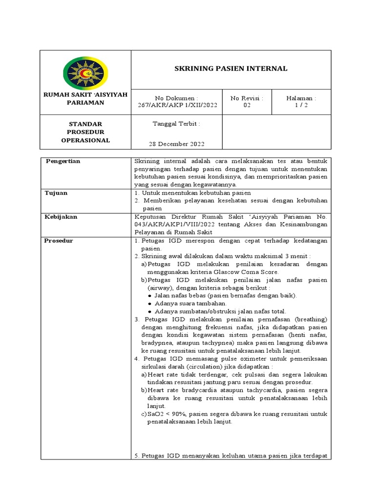 Spo Skrining Internal | PDF