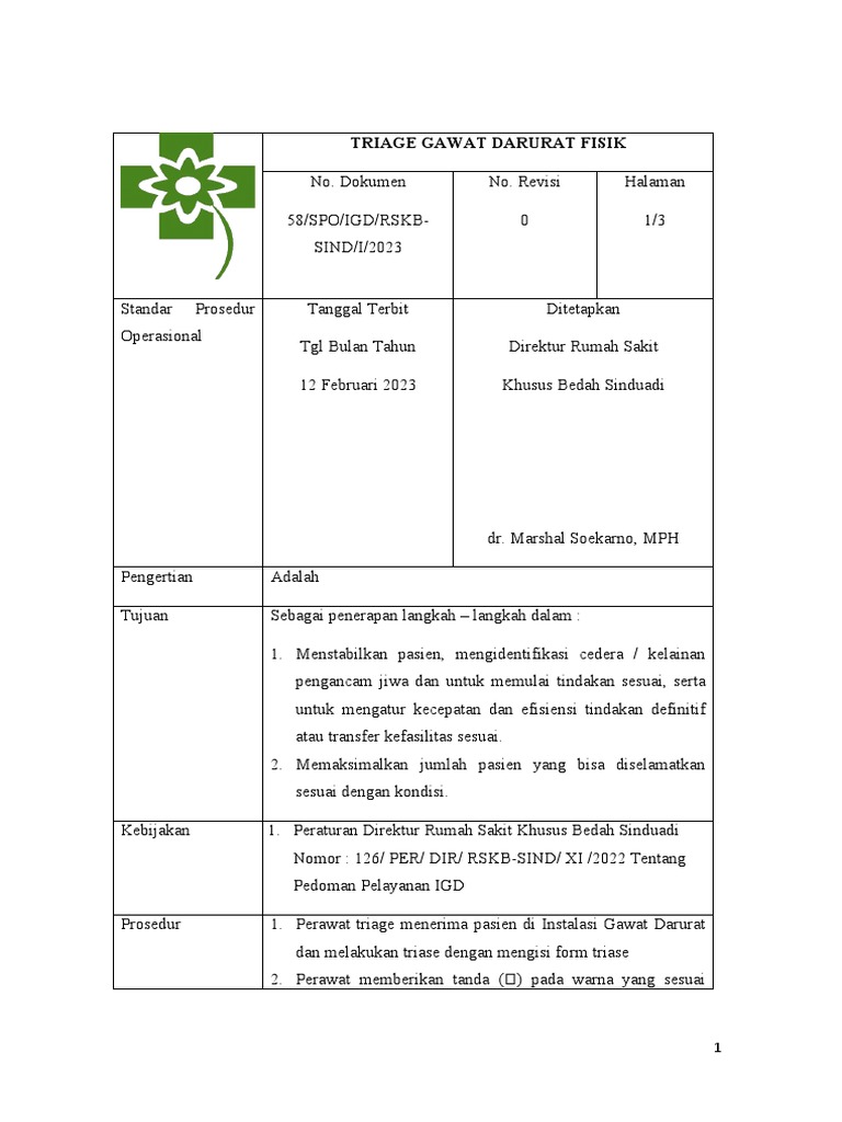 Spo Triage Gawat Darurat Fisik | PDF