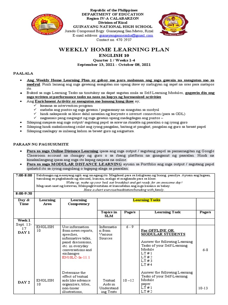 WHLP q1 English g10 Weeks 1 4 | PDF