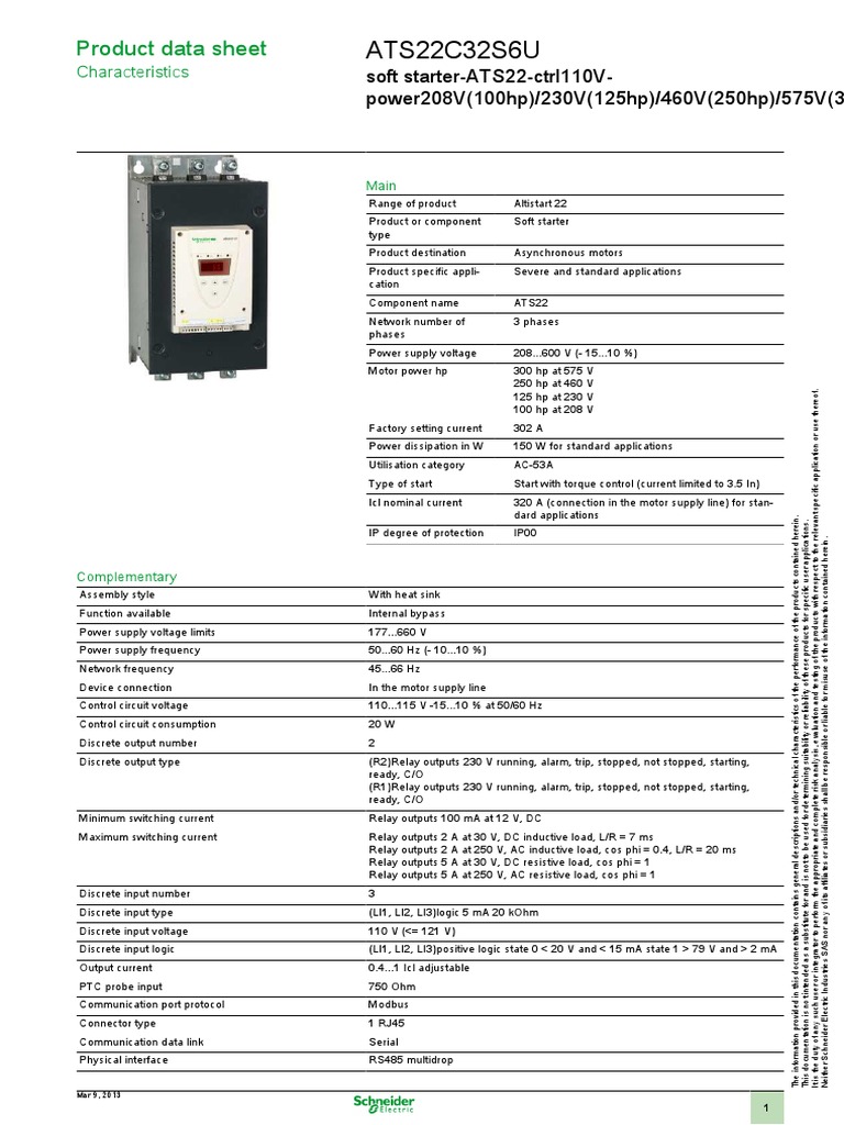 ATS22C32S6U Schneider Electric | PDF | Relay | Power Supply