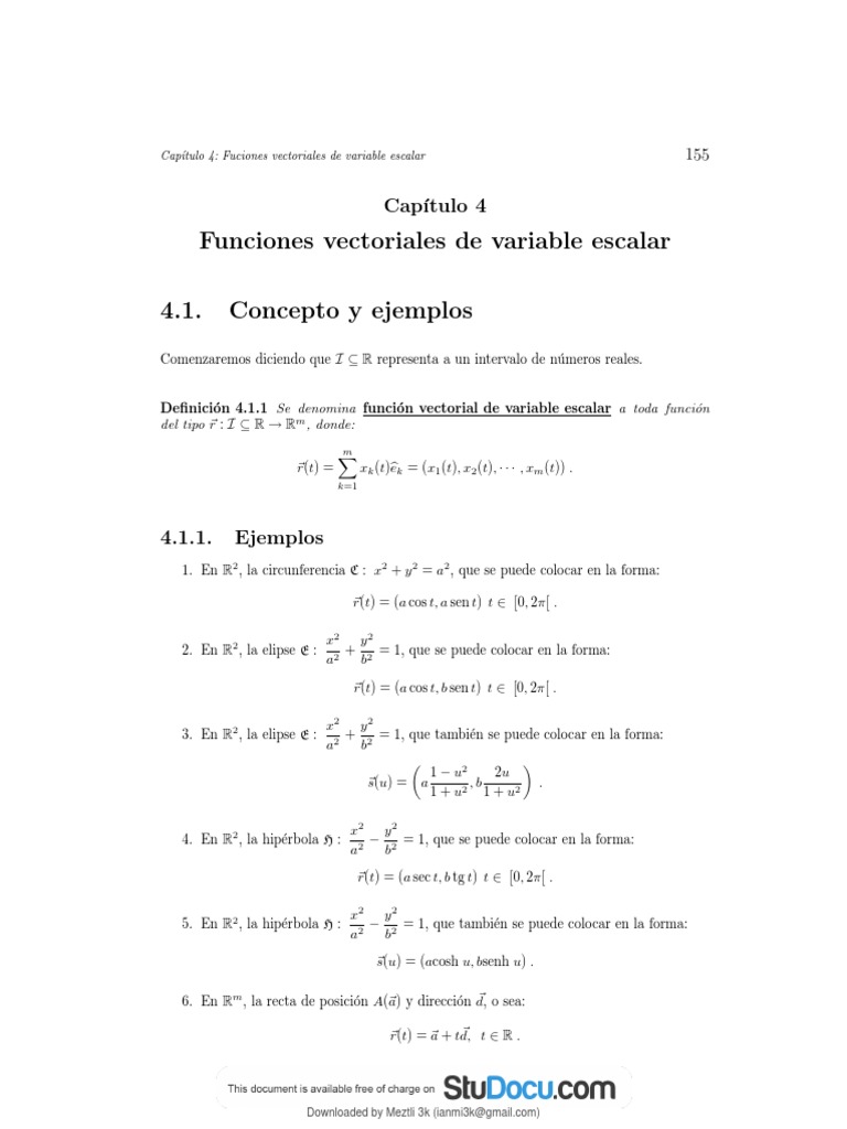 Capitulo 6 - Funciones Vectoriales de Variable Escalar (Fernando Arenas Daza) | PDF | Vector ...