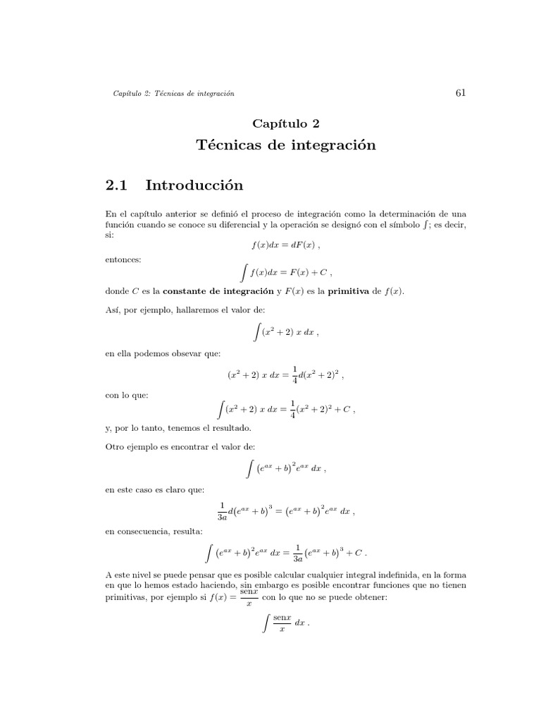 Capitulo 2 - Tecnicas de Integración (Fernando Arenas Daza) | PDF | Integral | Conceptos matemáticos