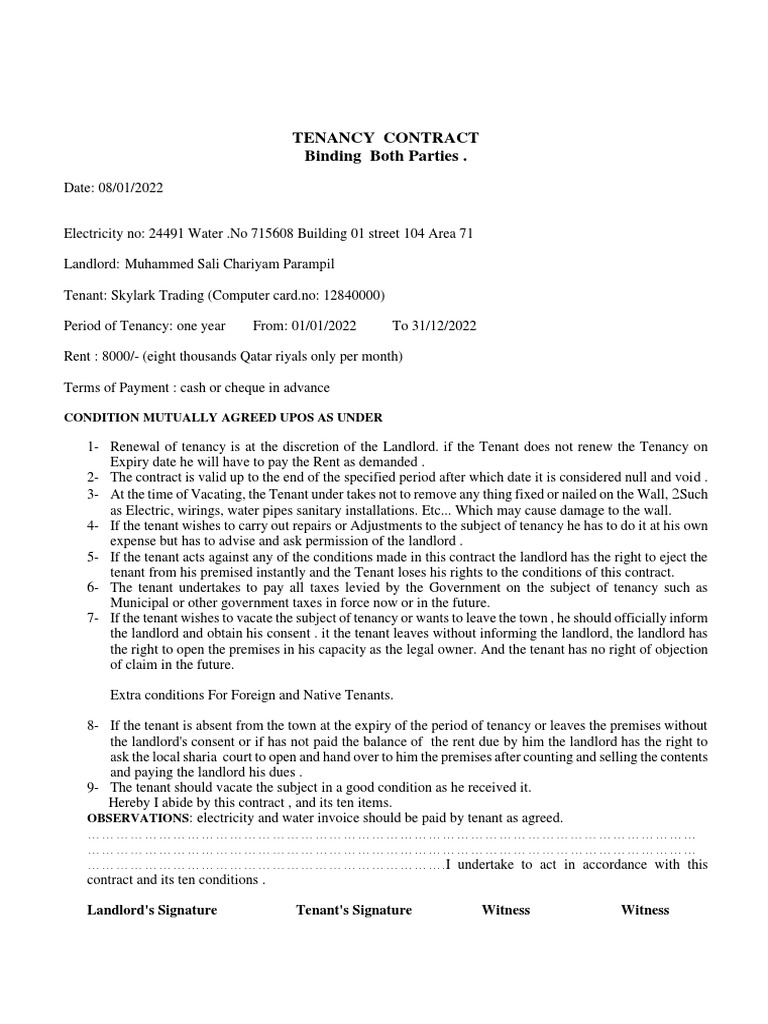 Tenancy Contract | PDF | Leasehold Estate | Landlord