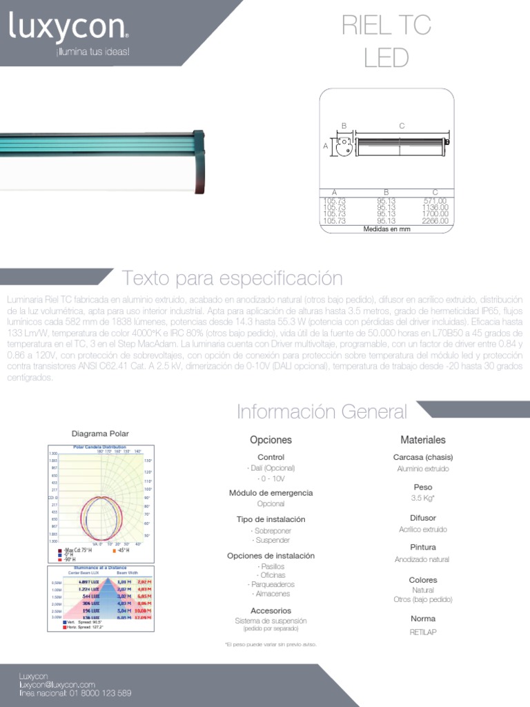 FT - Riel TC LED IP65 | PDF | Diodo emisor de luz | Cantidades fisicas