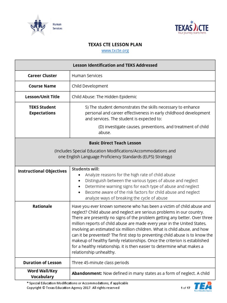 Lesson Plan Child Abuse The Hidden Epidemic - 0 - 0 | PDF | Child Abuse ...