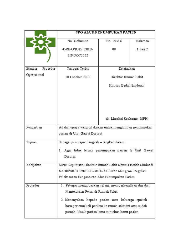 Spo Alur Penumpukan Pasien | PDF | Sains & Matematika