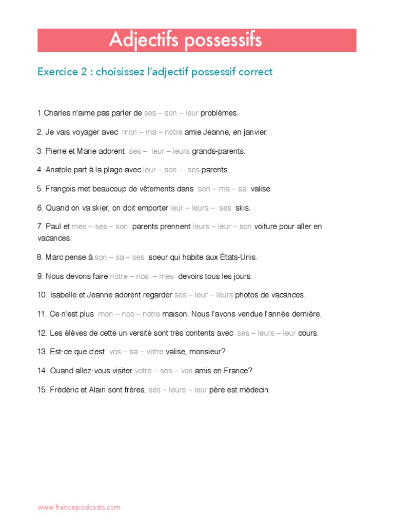 Exercices sur les adjectifs possessifs | PDF | Art