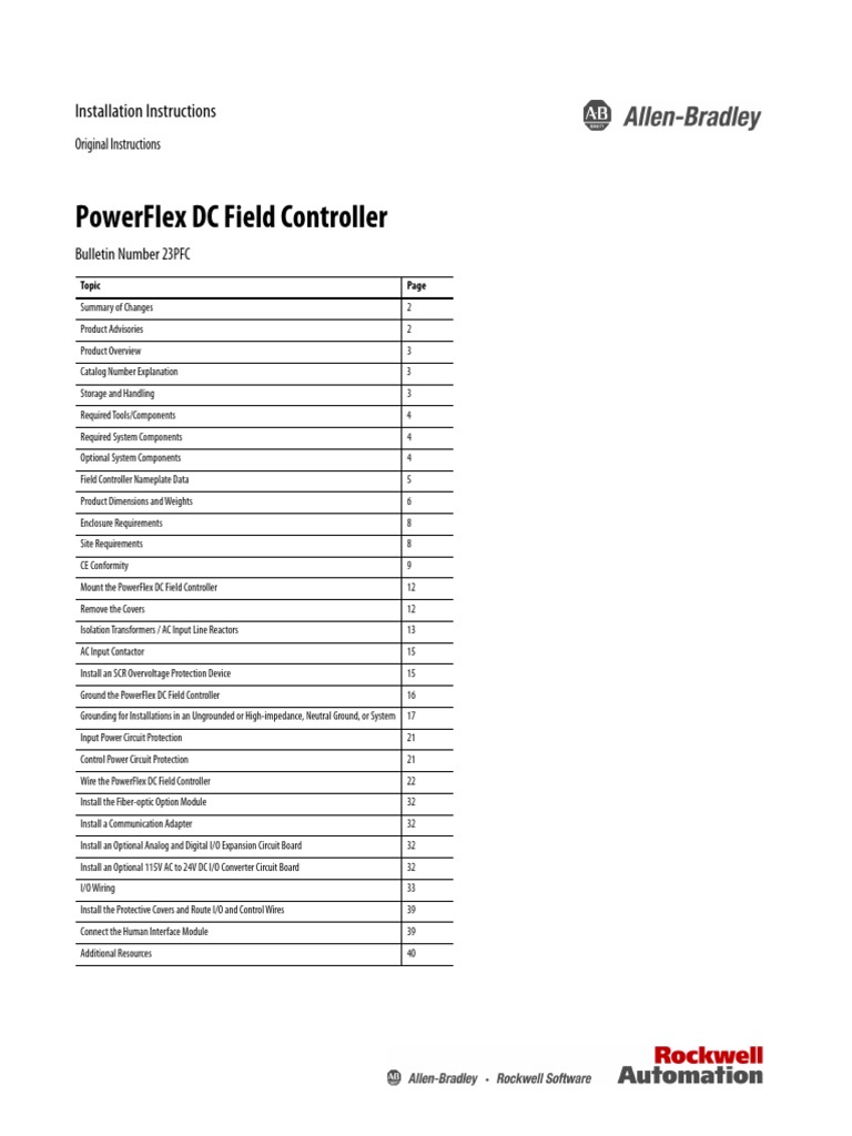 30 Installation Instructions, PowerFlex DC Field Controller 23pfc-In001 ...
