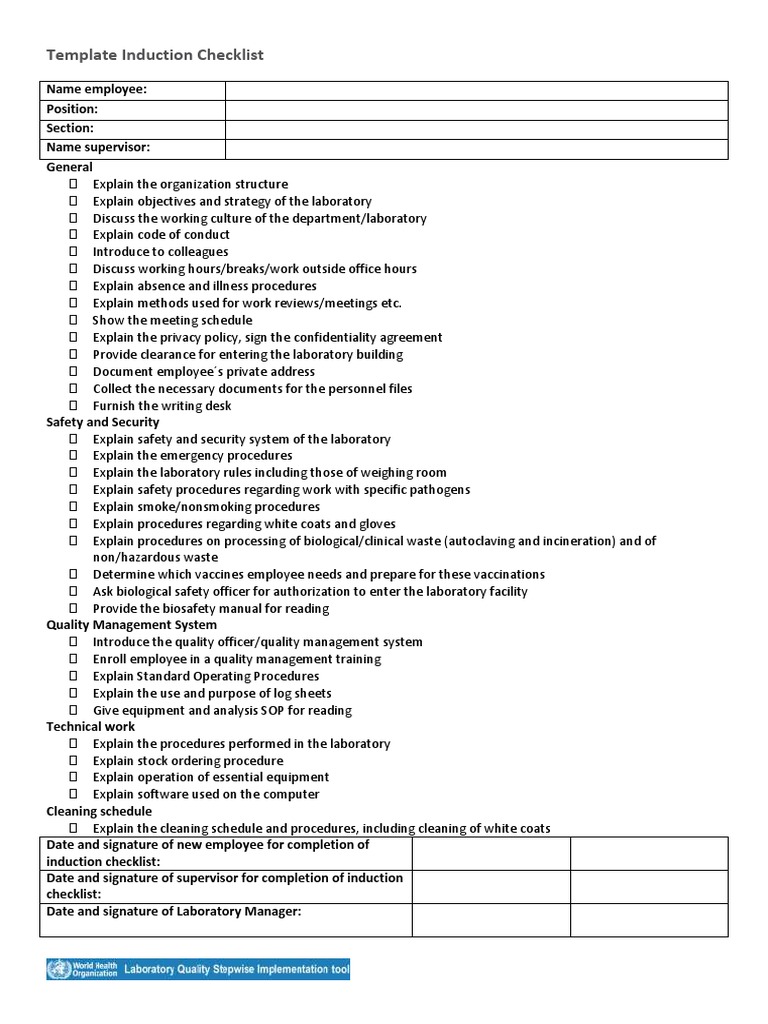 Template Induction Checklist | PDF