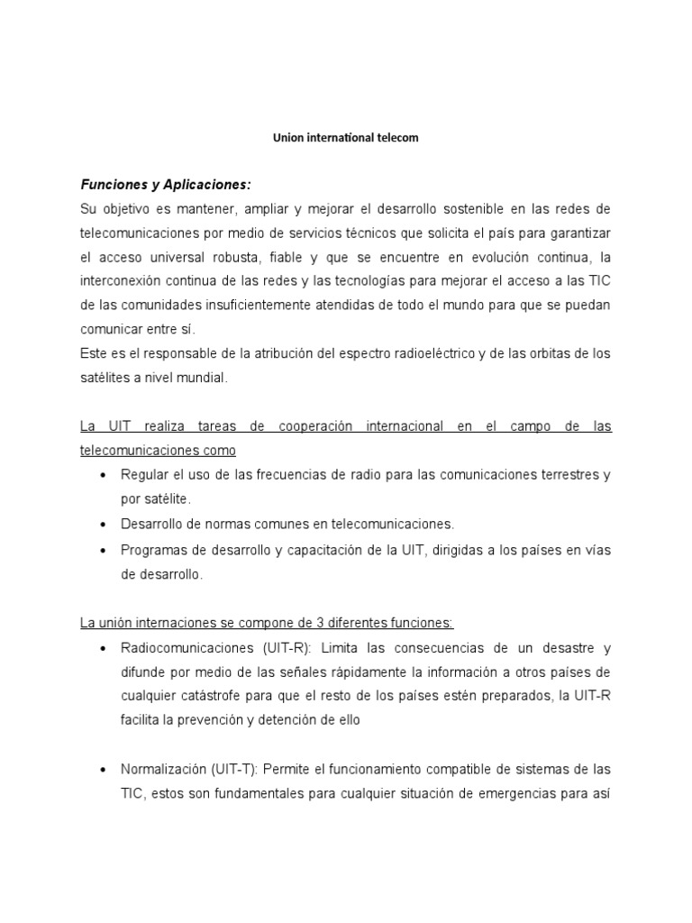 Funciones de la UIT en Telecomunicaciones | PDF | Tecnología de ...