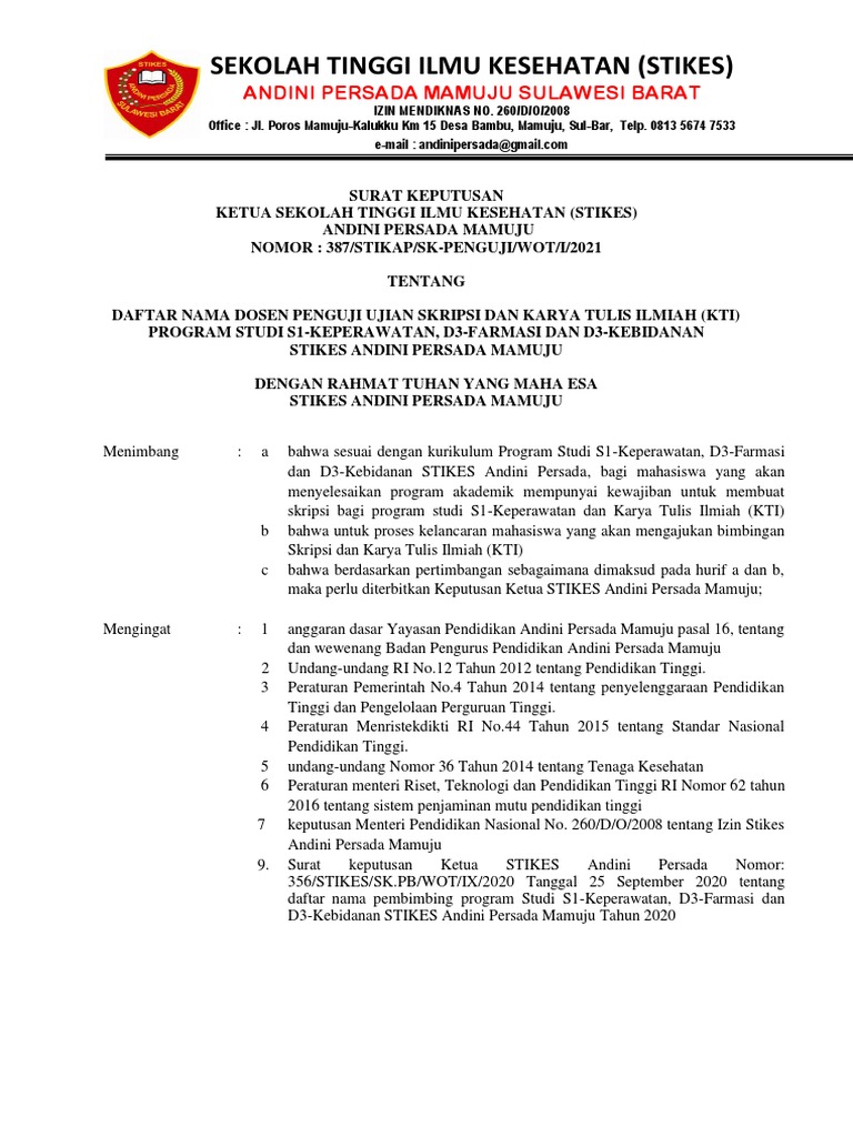 SK Penguji Skripsi Dan Kti 2020 | PDF