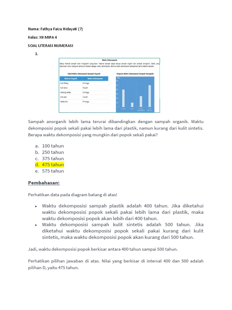 Contoh Soal Literasi Numerasi Fathya Faiza | PDF
