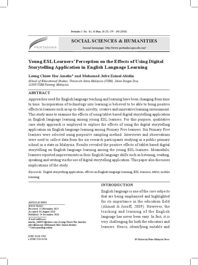Young ESL Learners' Perception On The Effects of Using Digital | PDF | Multimedia | Learning
